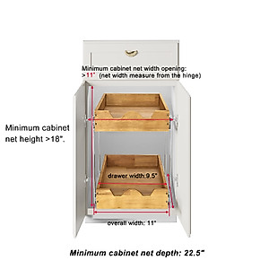 DINDON 2 Tier Pull Out Cabinet Organizer (11" W x 21" D) Double Tier Slide Out Wood Drawer Under Cabinet Storage And Organization