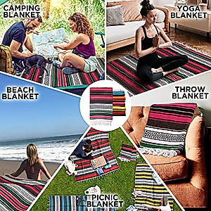 ThermaSnug Mexican Blanket - Handwoven Serape Blanket Perfect as Yoga Blanket, Bed Blanket, Hiking Blanket, Party Decoration Table Runner.