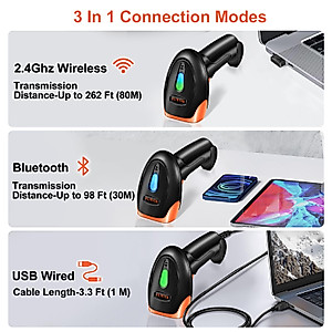 KUIIYER Bluetooth Barcode Scanner, Wireless 2D QR 1D Bar Code Scanners Handheld Barcode Reader with Updated 800 X 600 Pixel CMOS, Plug & Play for Warehouse, Library, Supermarket, Square POS System