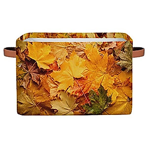 XMNYGJ Colorful Fall Autumn Leaves Storage Baskets Foldable Large Fabric Storage Bins for Organizing Toys, Clothes, Shelves, Closet, 15x11x9.5 Inches Storage Box with Handles