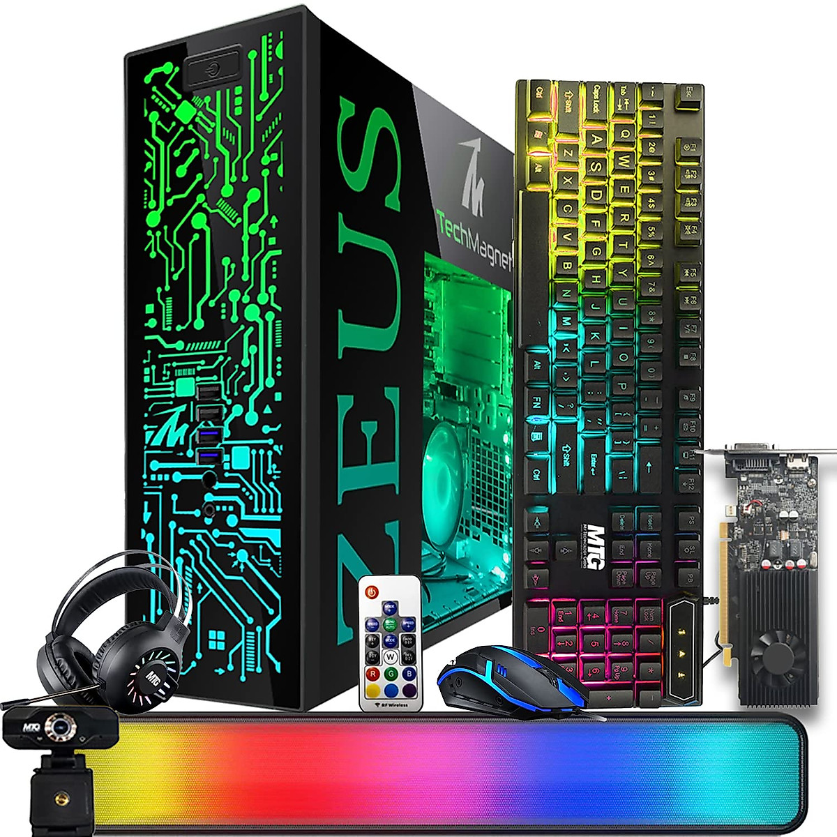 TechMagnet Gaming Desktop PC, Intel i7 6th Gen, Zeus Pro 6, GT 1030, 32GB RAM ARGB, 1TB SSD + 2TB HDD, RGB Front Panel 385 Patterns, RGB Kit, Win 10 Pro (Renewed)