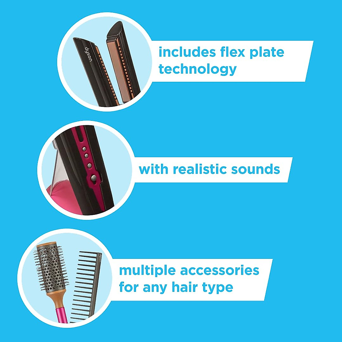 Casdon Dyson Corrale Styling Set | Safe Toy Straighteners for Children Aged 3 Years & Up | Features Realistic Lights & Sounds!