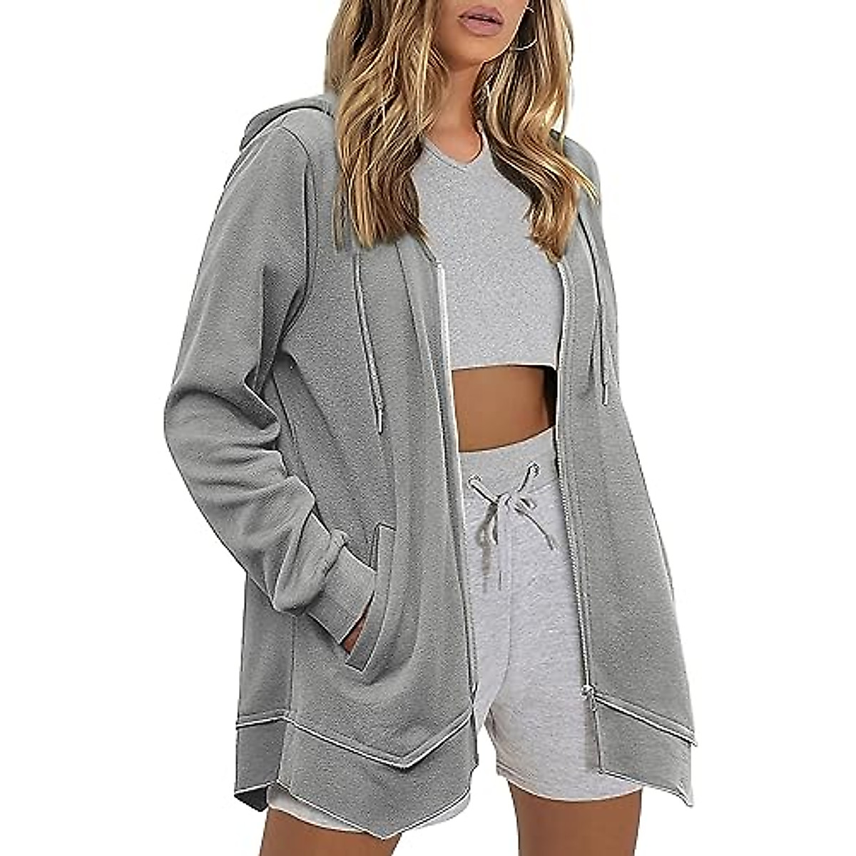 Zeagoo Lightweight Sweatshirt Hoodies for Women Casual Cotton Hooded Jackets for Fall Actvie Hoodie, Grey S