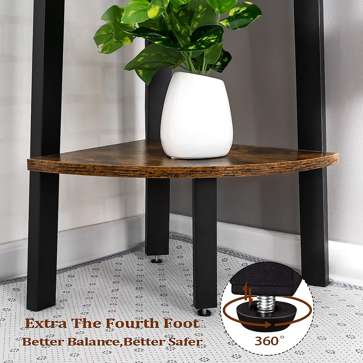 Bennio Brenny Corner Shelf, 4-Tier Ladder Bookshelf, Metal Frame Storage Rack, Shelving Unit, Plant Stand for Living Room, Home Office, Kitchen