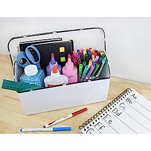 AuldHome Enamelware Rustic Caddy with Handle, Distressed White Farmhouse Sort and Store Carryall