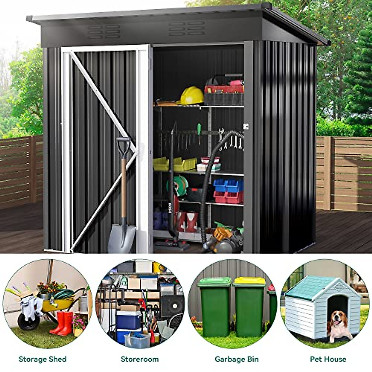 DWVO Outdoor Storage Shed 5x3FT, Heavy Duty Metal Tool Sheds Storage House with Single Lockable Door & Air Vent for Garden, Patio, Lawn to Store Bikes, Trash Bins, Tools, Lawnmowers