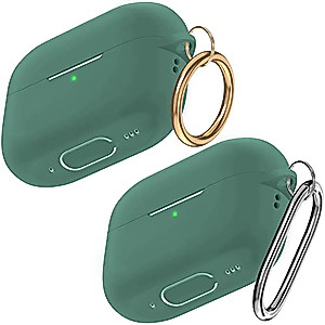 Tandoler Compatible with Airpods Pro 2 Case, Soft Silicone Skin Cover Shock-Absorbing Protective Cases with Keychain Compatible for AirPod Pro 2nd Generation [Front LED Visible]，Pine Green