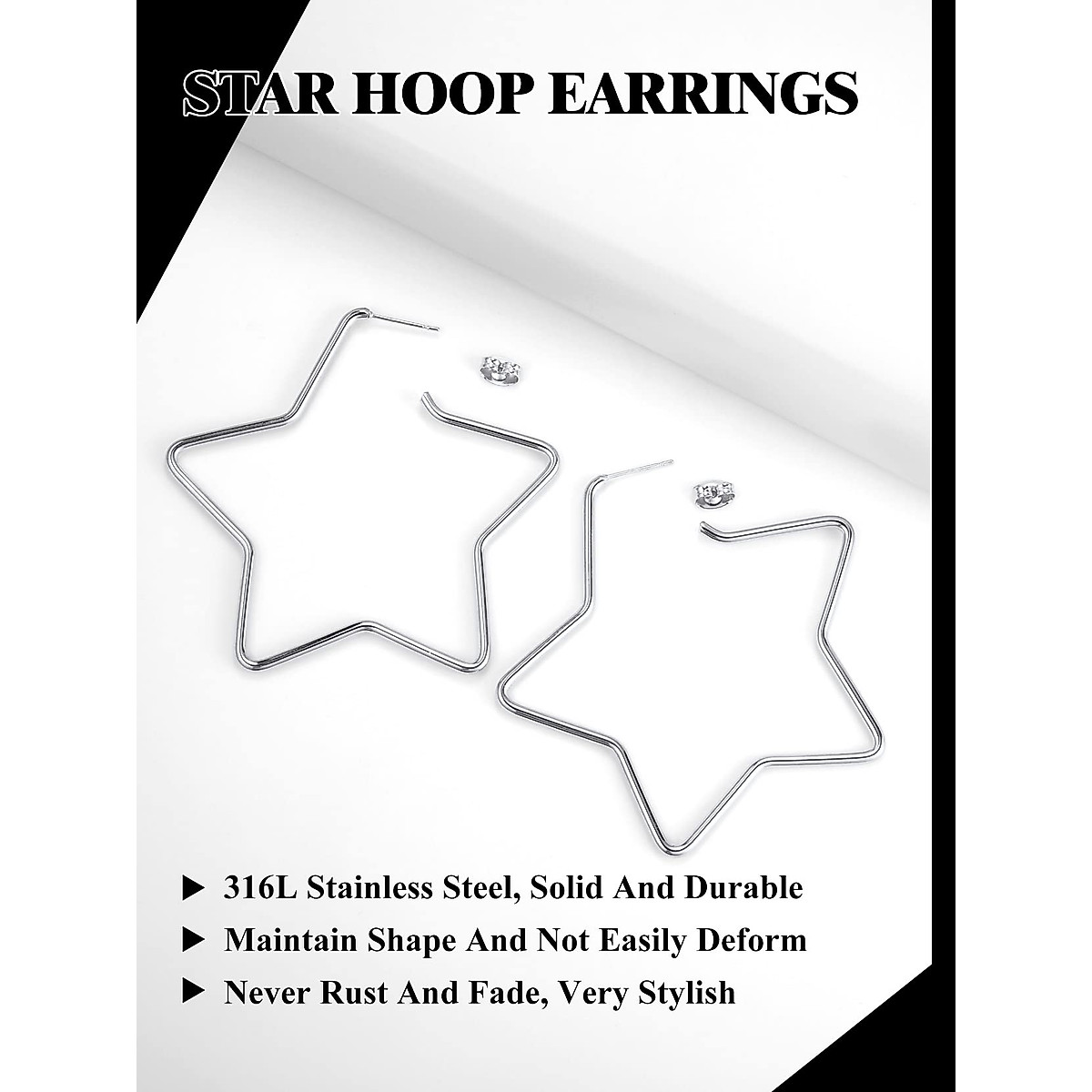 Star Hoop Earrings for Women Stainless Steel Geometric Earring Hoops Fashion Jewelry