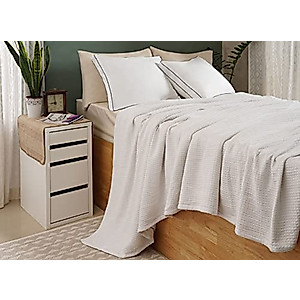 Cotton Blanket Queen Size, Luxury Blankets for Any-Home Decor, Waffle Blanket - Gifts for Mom, Soft Throw Blanket, Queen Size Blanket for Queen Bed, White Blanket - 90" X 90"