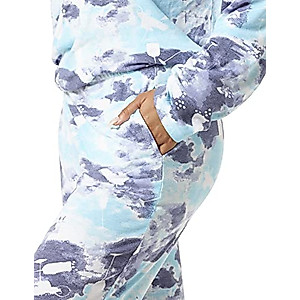 HUE Women's Long Sleeve Tee and Jogger Pant 2 Piece Pajama Set, Button Blue-Cloud Tiedye Cocktails, Large
