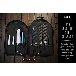 ExecuChef Knife Bag with 29 Pockets for Knives and Kitchen Utensils | Business Card Holder and Lock | Water Resistant and Durable Ballistic Nylon Backpack for Professional Chefs and Culinary Students