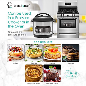 InstaExtras 9-Inch Round Aluminum Cake Pan, Black, 100% Dishwasher Safe, Leakproof Lid, Removable Bottom, 9in x 2.5in