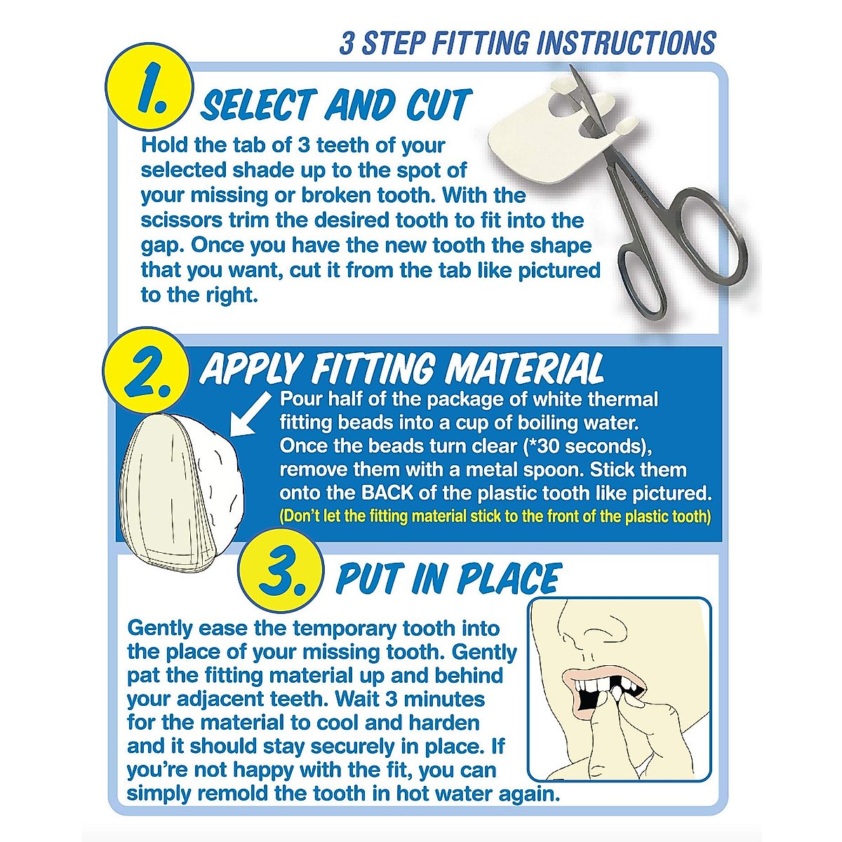 Instant Smile Triple Shade Temporary Tooth Kit - Replace A Missing Tooth in Just 5 Minutes!