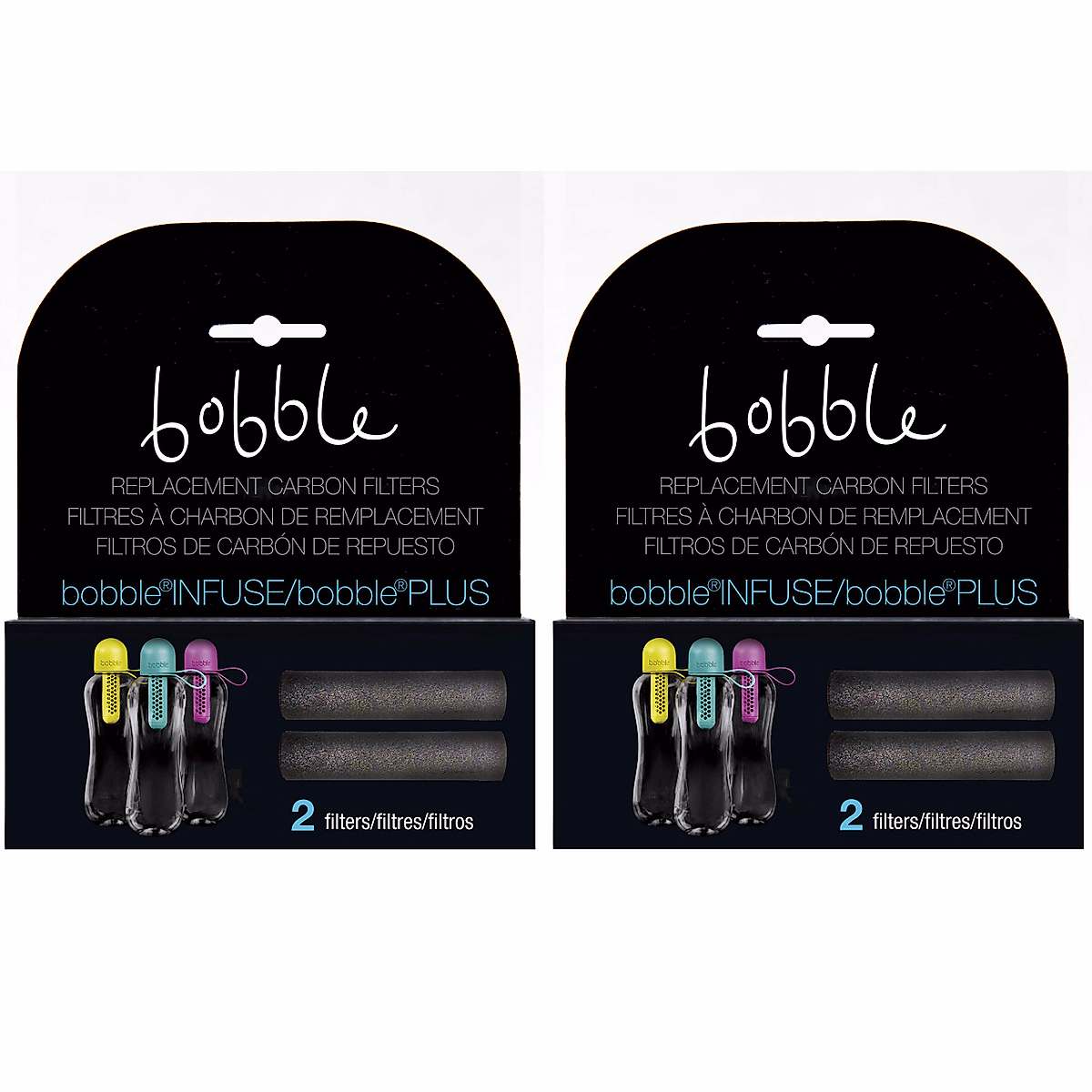 Replacement Carbon Filters for Bobble Classic, Infuse and Plus Bottles - 2 Pack (4 Total Filters)