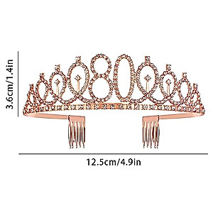 Ceqiny 80th Birthday Sash Tiara and Crowns for Girls, Birthday Queen Rose Gold Tiara, Princess Tiara Rhinestone Headbands with Combs Bridal Wedding Tiaras for Wedding Prom Bridal Party Christmas