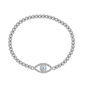 Edforce Stainless Steel Women Evil Eye Ball chain Elastic bracelet with CZ Cubic Zirconia (Eye Silver)
