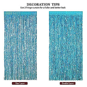 4 Pack Teal Aqua Blue Wavy Foil Fringe Curtains Party Decorations - 3.3 ft x 6.6 ft Sparkle Streamer Tinsel Curtain Party Photo Backdrops for Birthday Party Christmas Graduation Decoration