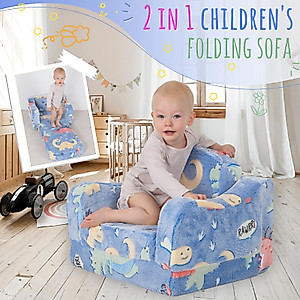 Thick Comfy Toddler Chair and Couch for Kids,2-in-1 Soft Plush Fold Out Sofa for Children,Convertible Couch to Lounger for Toddler