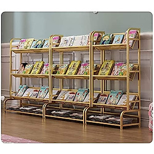 ROLTIN Bookcases Bookshelf Nordic Bookshelf 4-Tier Metal Bookcase Standing Bookshelves Open Display Shelf Home Office Storage Rack for Books and Magazines Bookcase (Color : Gold