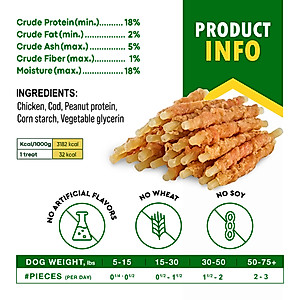 Beloved Pets Cod Sticks Dog Treats Chicken Wrapped - All Natural Rawhide - Free & Grain Free Long Lasting Chews for Large & Small Dogs - Dried Pet Snacks - Support Healthy Teeth & Skin Coat