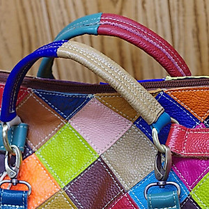 Women's Multicolor Tote Handbag Abstract Design Handbag Genuine Leather Hobo Shoulder Purse, Colors