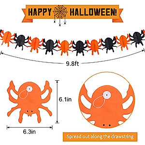Halloween Party Decorations, Black Orange Party Supplies, Hanging Paper Lanterns Pumpkin Honeycomb Tissue Paper Fan Spider Garland Halloween Party for Kids Adults Home Decor Indoor Outdoor