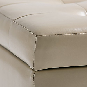 SIMPLIHOME Cosmopolitan 34 Inch Wide Transitional Rectangle Storage Ottoman in Satin Cream Vegan Faux Leather, For the Living Room, Entryway and Family Room