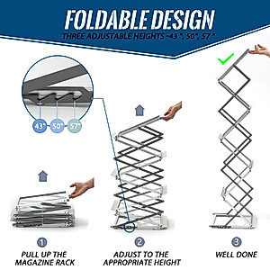 6 Pockets Literature Catalog Rack, Foldable Magazine Brochure Display Stand, Magazine Floor-Standing with Portable Oxford Bag, Aluminum Pop up Brochure Stand for Trade Show