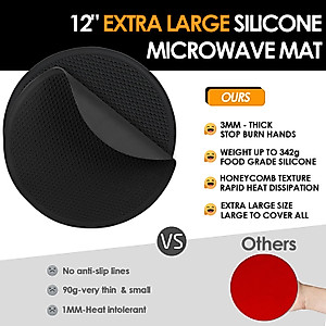 Silicone Microwave Mats, 12" Extra Large Multi-Use Microwave Mat Heat Resistant Silicone Trivet Mat Pot Holders Hot Pads for Kitchen, Silicone Cover Pad for Microwave Oven Hot Pot Pans, Black 2Pack