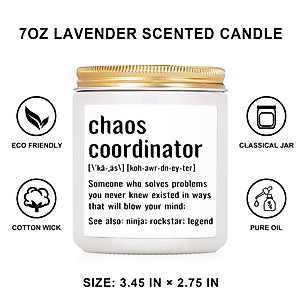 SINSUFUR Chaos Coordinator Gifts for Women Men, Appreciation Gifts for Coworker, Manager, Leader, Boss - Boss Lady Gifts for Women, 7oz Lavender Scented Candles