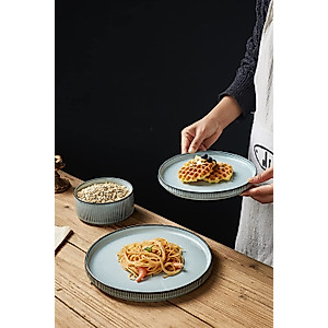 Famiware Star Dinnerware Sets, Plates and Bowls Set For 4, 12 Piece Dish Set, Smoky Blue