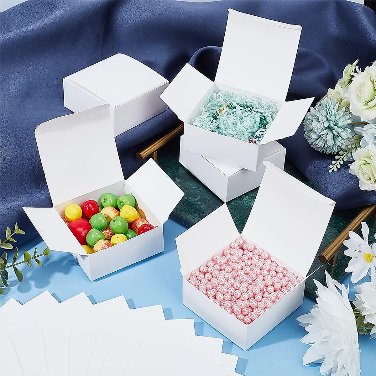 PH PandaHall 30pcs White Gift Box, 3.5x3.5x1.5 Inch Kraft Paper Box Packing Cardboard Box Favor Treat Boxes Small Foldable Paper Gift Box for Soap Tea Light Birthday Christmas Wedding Baby Shower