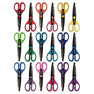 18 Piece Decorative Edge Craft Scissors, by Better Office Products, 18 Colors and Edge Designs, 6 Inch Length, 2.5 Inch Blades, Assorted 18 Count Edger Scissors