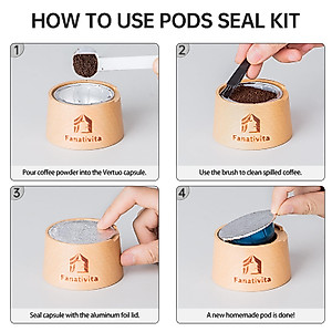 Fanativita Aluminum Foil Seal Kit for Reusable Nespresso Vertuo Pods - Includes Reusable Capsule Holder, Brush, Scoop and 50Pcs Seal Lids