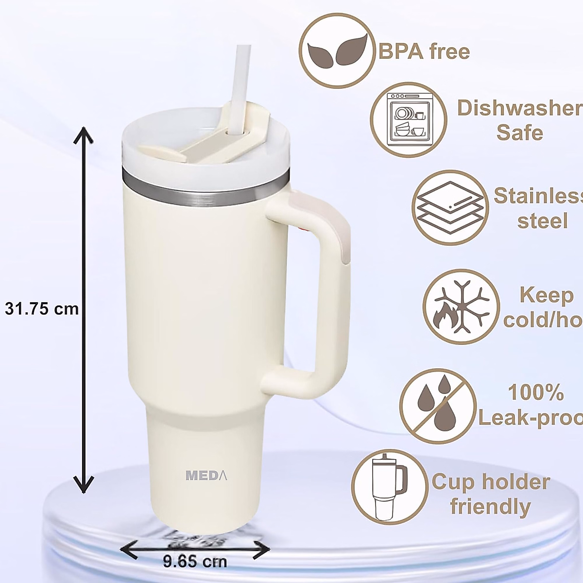 Tumbler with Lid & Straw 40oz | Leak Proof ,Insulated, Reusable Travel Coffee Mug Stainless Steel | Includes Tumbler Accessories Straw Cover + Silicone Boot for Water,Iced Tea,Coffee (Cream, 40oz)