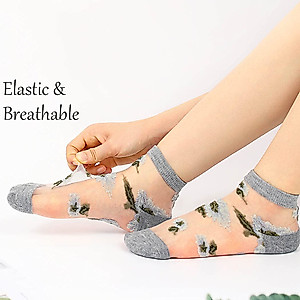 Woeoe Sheer Mesh Short Ankle Socks Floral Ultrathin Transparent Lace Summer Socks Thin See Through Silk Short Stockings for Women Girls(4 Pairs)