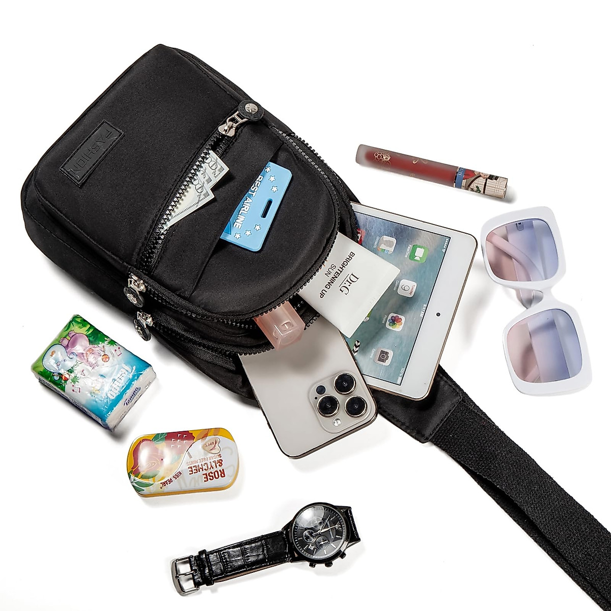 YAZEKOUS Small Sling Bag Sling Backpack for Women, Crossbody Sling Backpack Daypack Shoulder Bag for Travel Running Hiking Daypack Black