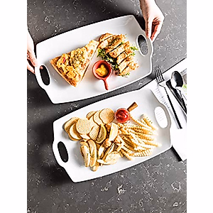 LAUCHUH Serving Platter with Handle Extra Large Porcelain Serving Tray Large Turkey Platter Perfect for Party Display 15.75-Inch, Dishwasher and Oven Safe, Set of 2, White