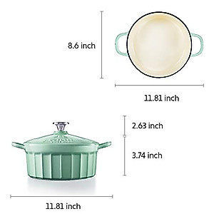 BUYDEEM CP521 Enameled Cast Iron Dutch Oven, Stylish Cupcake Design with 18/8 Stainless Steel Knob & Loop Handles, Perfect for Stewing, Roasting, Baking, 3 Quart (Cozy Greenish)