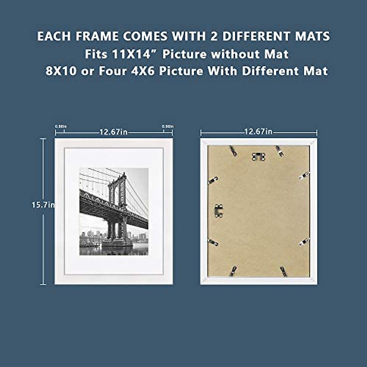 Hap Tim 11x14 Picture Frame Set of 2,Each White Wood Pattern Frame with 2 Mats,Display 8x10 or Four 4x6 Photos with Mat,11x14 Picture Without Mat for Wall Display(CWH-11x14-CB)