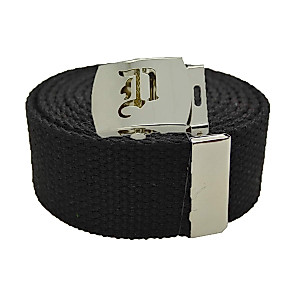 BodyJewelryOnline Old English Initial D Canvas Military Web Black Belt & Silver Buckle 60 Inch