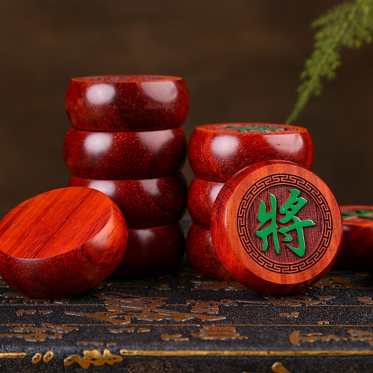Wowwoody 1.88inch Mahogany Chines Chess Gift Box Set （Xiangqi ） Chines Traditional Xiangqi Classic Educational Strategy Board Games 2 Players Travel Game Set with Wooden Box and Leather Chessboard