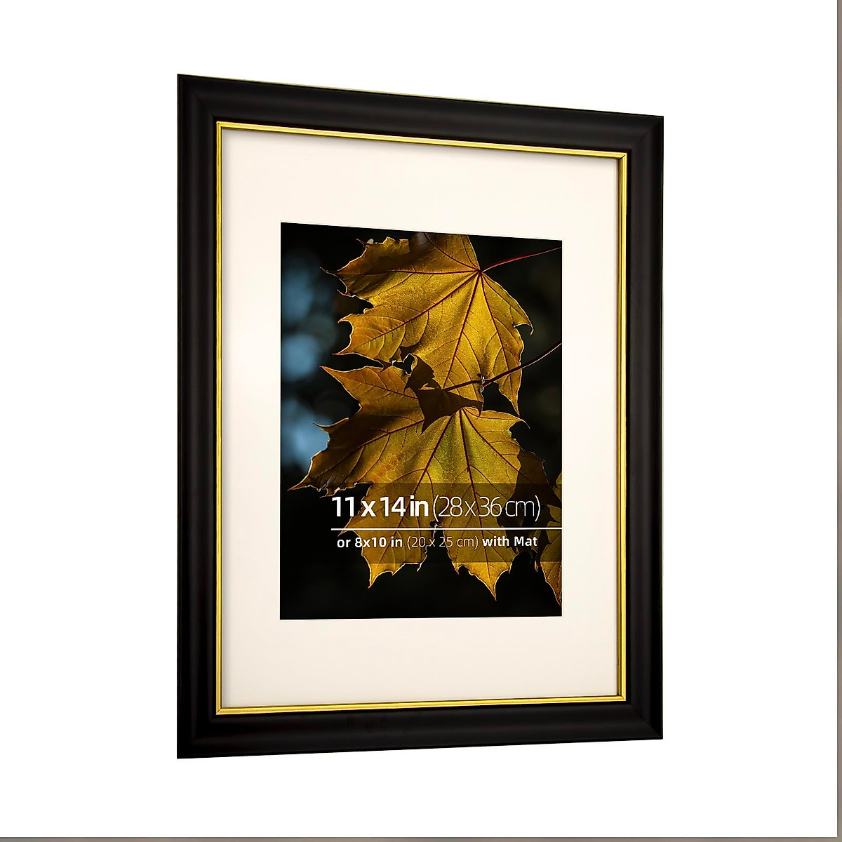 Eitida 11x14 Wood Black Gold 2 Tone Vintage Antique Retro Picture Frame, Museum Grade Off White Mat for 8x10 Photos, Art Display, Real Glass Protection, Wall Hanging, Gold Inner