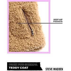 Steve Madden Girls' Jacket – Zip Up Sherpa Fleece Sweatshirt Jacket – Casual Teddy Coat for Girls (4-16), Size 7-8, Taupe