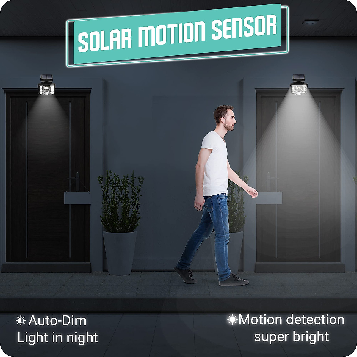 ZIVASA 2023 Upgraded Solar Outdoor Motion Sensor Lights, 360° Rotating LED Security Flood Lights Dusk to Dawn, IP65 Waterproof Solar Powered Wall Lights for Outside Porch Yard Garage