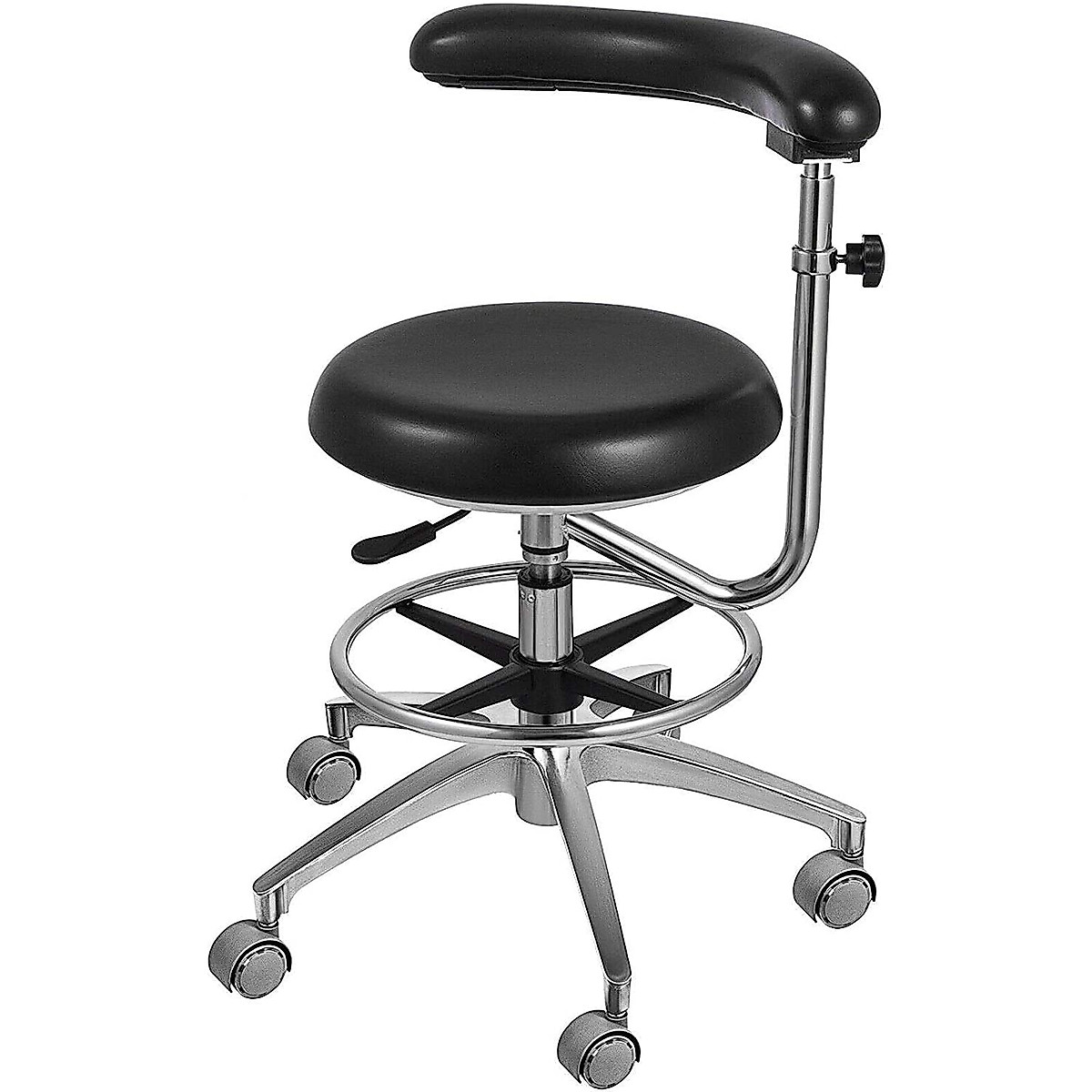 Dental Assistant Chair Hospital Nurse Stool Seat Height Adjustable PU Leather Black