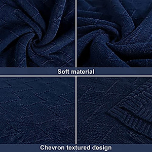 NTBAY Rayon Cotton Cable Knitted Throw Blanket, Breathable and Silky Soft Chevron Textured RPET Decorative Blanket for Couch, Sofa, Bed, 51x67 Inches, Navy Blue