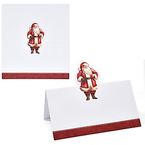 100 Pack Christmas Place Cards Holiday Seating Name Card Die Cut Xmas Santa Claus Table Setting Folded Paper Tent Cards for Winter Dinner Wedding Tables Placement Party Decorations 2" x 3.5"