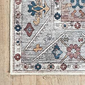 Adiva Rugs 3x5 Machine Washable Area Rug with Non Slip Backing for Living Room Bedroom Bathroom Kitchen Mats for Floor Decor Anti Fatigue Non Skid Door Carpet (Multi Cream, 3' x 5')