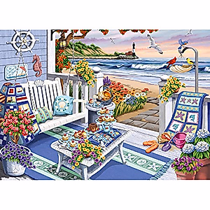 Ravensburger Cozy Series: Seaside Sunshine 300 Piece Large Format Jigsaw Puzzle for Adults - Every Piece is Unique, Softclick Technology Means Pieces Fit Together Perfectly